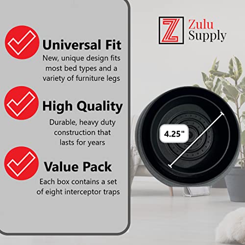 Zulu Supply Bed Bug Interceptors, Traps, 8 Pack, Bedbug Monitor, Insect Detector for Bed Legs or Furniture (Black 8 Pack)