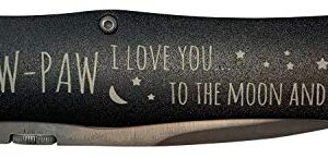 PawPaw - I Love You to The Moon and Back Stainless Steel Folding Pocket Knife with Clip, Black