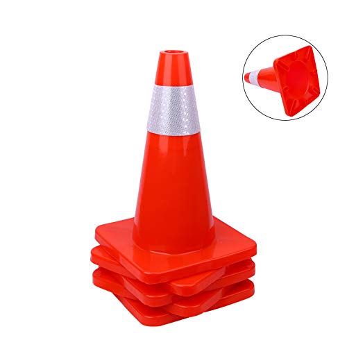 [ 12 Pack ] 18" Traffic Cones PVC Safety Road Parking Cones Weighted Hazard Cones Construction Cones for Traffic Fluorescent Orange w/4" Reflective Strips Collar