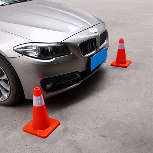 [ 12 Pack ] 18" Traffic Cones PVC Safety Road Parking Cones Weighted Hazard Cones Construction Cones for Traffic Fluorescent Orange w/4" Reflective Strips Collar