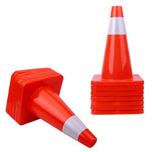 [ 12 Pack ] 18" Traffic Cones PVC Safety Road Parking Cones Weighted Hazard Cones Construction Cones for Traffic Fluorescent Orange w/4" Reflective Strips Collar