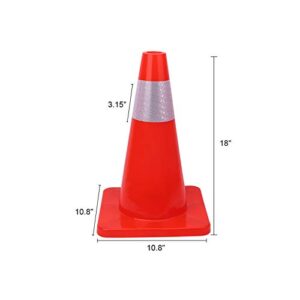 [ 12 Pack ] 18" Traffic Cones PVC Safety Road Parking Cones Weighted Hazard Cones Construction Cones for Traffic Fluorescent Orange w/4" Reflective Strips Collar