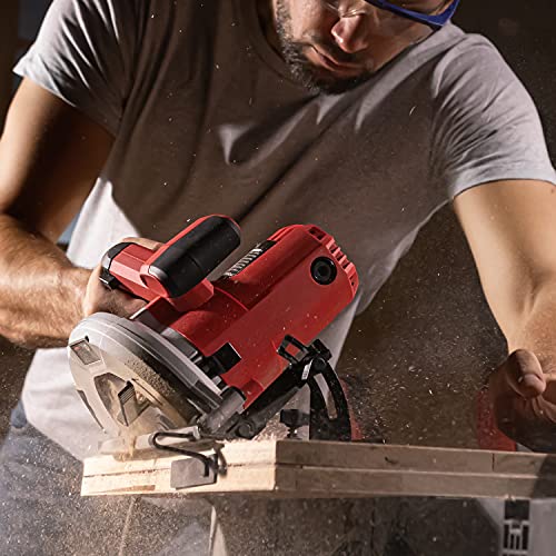 PowerSmart 14 Amp 7-1/4 Inch Electric Circular Saw Corded Wood Saw Red