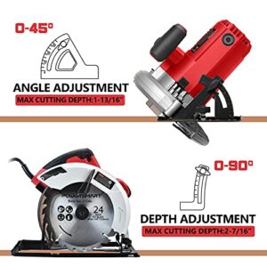 PowerSmart 14 Amp 7-1/4 Inch Electric Circular Saw Corded Wood Saw Red