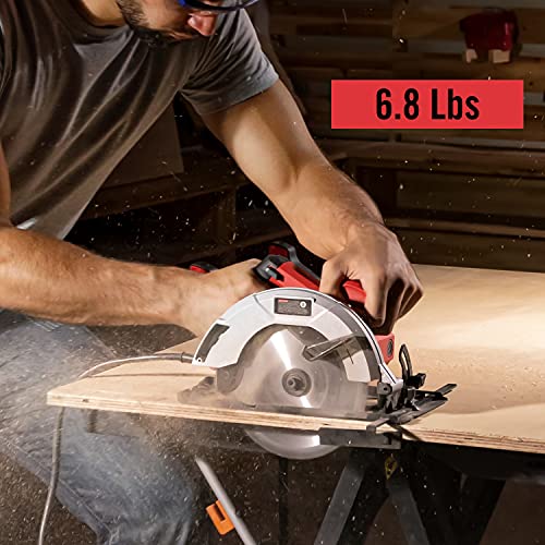 PowerSmart 14 Amp 7-1/4 Inch Electric Circular Saw Corded Wood Saw Red