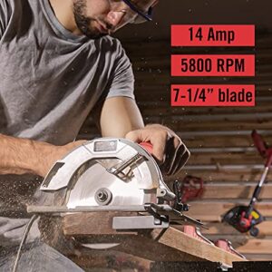 PowerSmart 14 Amp 7-1/4 Inch Electric Circular Saw Corded Wood Saw Red