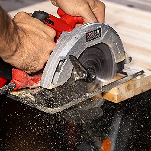 PowerSmart 14 Amp 7-1/4 Inch Electric Circular Saw Corded Wood Saw Red