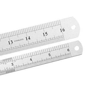 uxcell Straight Ruler 150mm 6 Inch 300mm 12 Inch 400mm 16 Inch Metric Stainless Steel Measuring Ruler Tool with Hanging Hole Inch & Centimeters Precision Drawing Ruler 1 Set