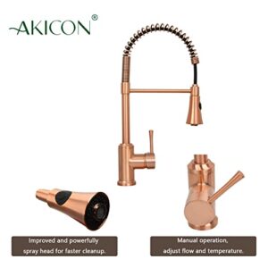 Copper Single Handle Pull-Down Copper Kitchen Faucet with Spring Spout - Akicon