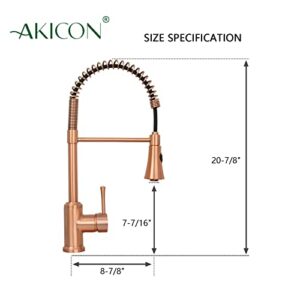 Copper Single Handle Pull-Down Copper Kitchen Faucet with Spring Spout - Akicon