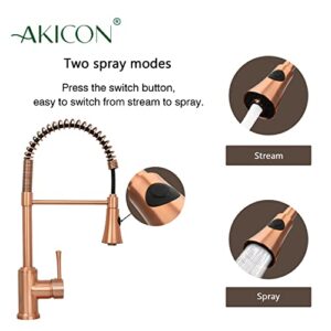 Copper Single Handle Pull-Down Copper Kitchen Faucet with Spring Spout - Akicon