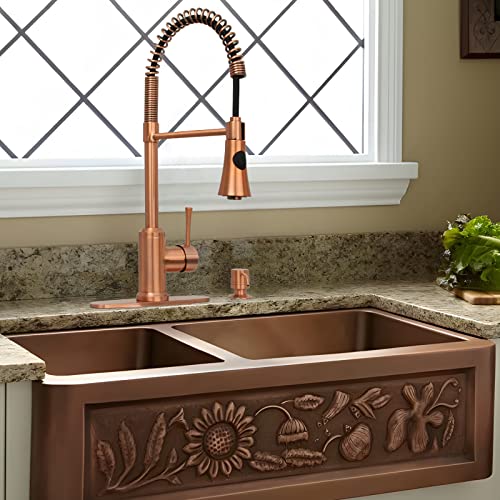 Copper Single Handle Pull-Down Copper Kitchen Faucet with Spring Spout - Akicon