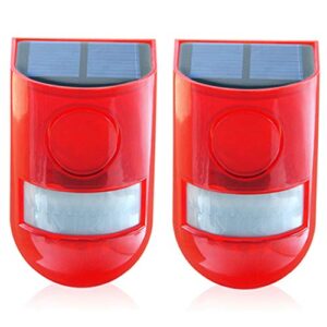 solar security light alarm,2 pack ip65 waterproof pir led motion sensor flashing light lamp,built in battery,energy saving warning 110db loud siren solar light for home flashing outdoor