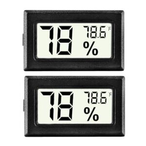 Meggsi 2-Pack Mini Digital Hygrometer Gauge Indoor Thermometer, LCD Monitor Temperature Outdoor Humidity Meter for Humidors Greenhouse Jars Incubators Guitar Case, Display Fahrenheit (℉)