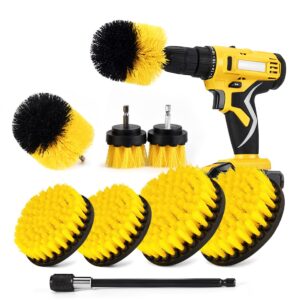 shieldpro drill brush attachment set,power cleaning scrub brush,all purpose drill brushes with extend long attachment for bathroom and kitchen surface,grout,tub,shower,tile,corners, automotive-yellow