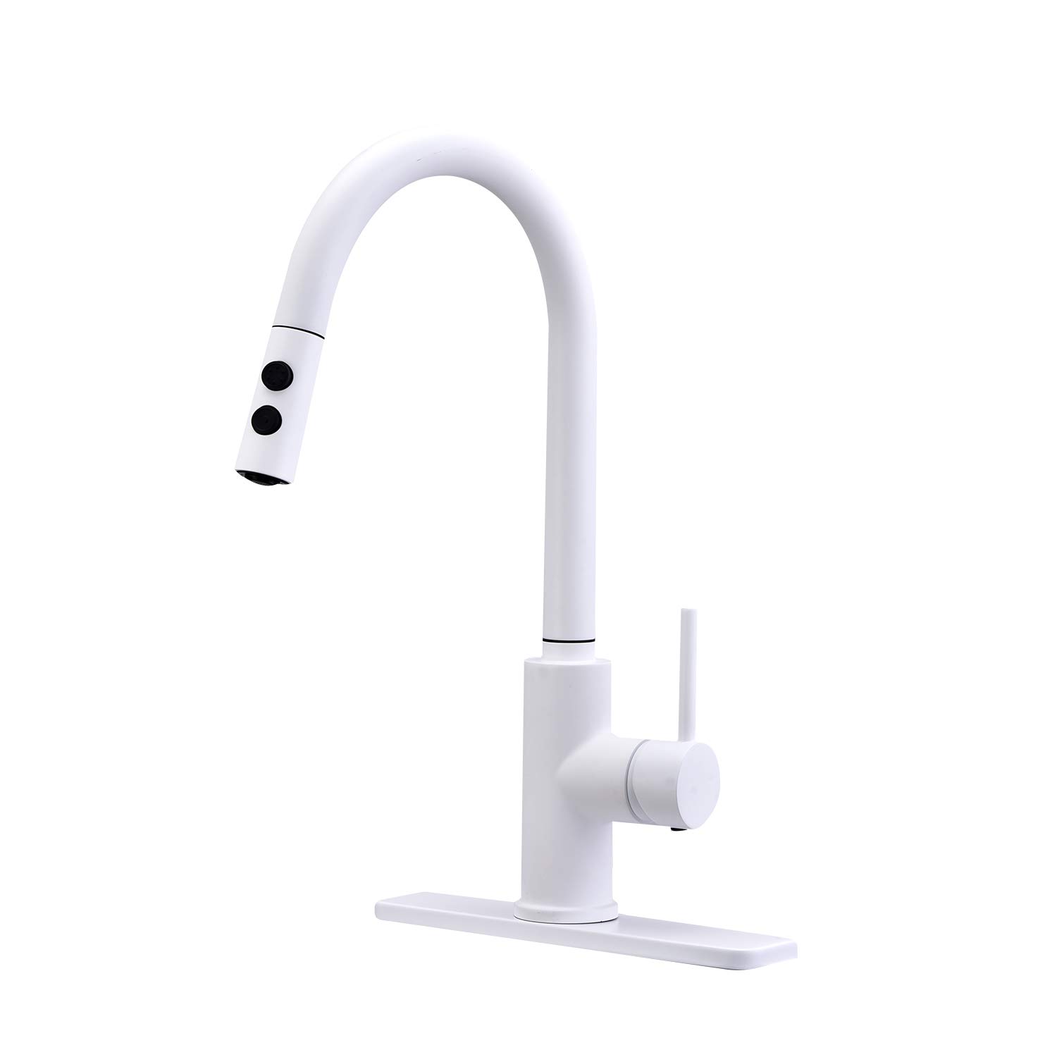 Peppermint Kitchen Sink Faucet Pull Down Matte White Kitchen Faucets with Pull Out Sprayer High Arc Single Handle White Faucet for Kitchen Sink Brass