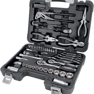 Amazon Basics 65-Piece General Household Home Repair and Mechanic's Hand Tool Kit Set, Black