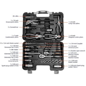 Amazon Basics 65-Piece General Household Home Repair and Mechanic's Hand Tool Kit Set, Black