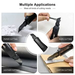 HAUTMEC 18mm Utility Knife Box Cutter with Safety Quick Change Button, Snap off Black SK2 Ultra Sharp Blade, Anti-Slip Ergonomic Rubber Handle for Leather, Rubber, Cartons, Boxes HT0081-KN