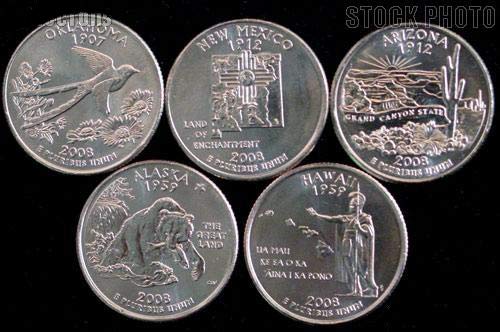 2008 D Complete Set of 5 State Quarters Uncirculated