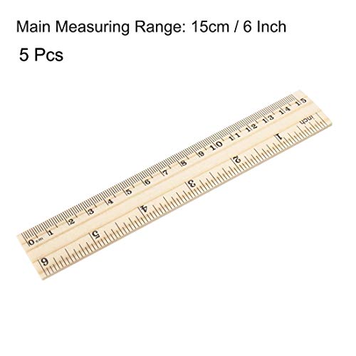 uxcell Wood Ruler 15cm 6 Inch 2 Scale Office Rulers Wooden Measuring Ruler 5pcs