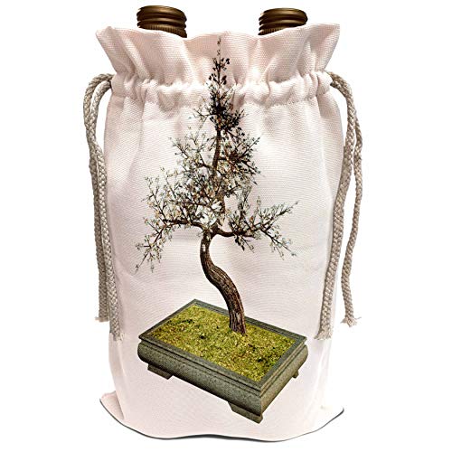 3dRose Boehm Graphics Bonsai - A cherry tree bonsai with white leaves - Wine Bag (wbg_179995_1)