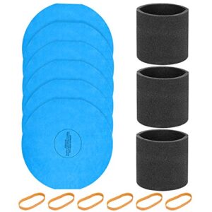 isingo 3 pack 90585 foam filter sleeve & 6 pack shop vac reusable dry filter 9010700 & retaining band, vf2002 dry disc filter for most shop-vac, vacmaster, shop vacuum cleaners, part #9010700, 9013700