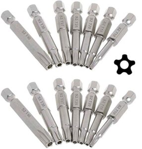 bestgle 14pcs 1/4 inch hex shank torx star 5 point screwdriver bits t10-t40 magnetic security tamper proof torx head screw driver bit set, 50mm length(set of 2)