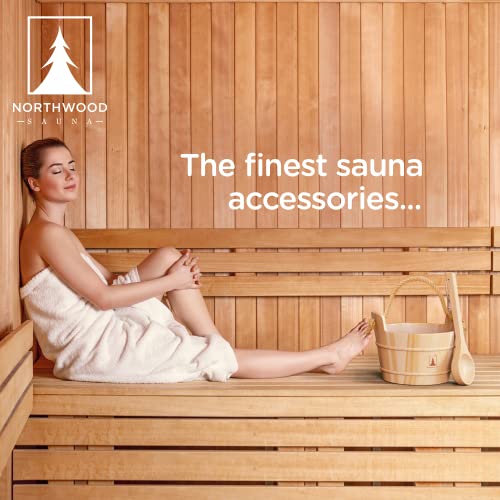 Northwood Sauna Bucket and Ladle Set - Handmade from Finnish Pine Wood - Plastic Liner and Rope Handle