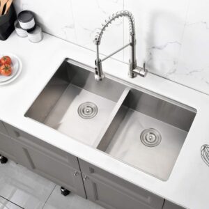 33 Inch Double Bowl Undermount Kitchen Sink Workstation-Bokaiya 33x19 Stainless Steel Undermount Double Bowl Kitchen Sink 16 Gauge Deep 50/50 Low Divide Undermount Sink