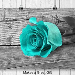 Light Blue Turquoise Floral Flowers Rose Wall Art Set, Home Decor - Poster, Print - Mothers Day, Anniversary Gift for Women - Shabby Chic, Rustic, Farmhouse Room Decorations for Living Room, Bedroom