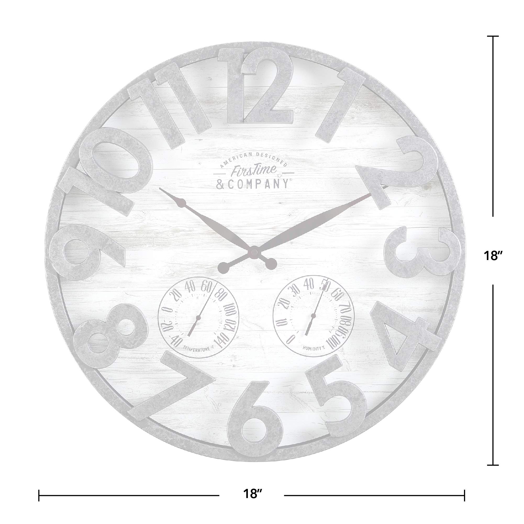 FirsTime & Co.® Shiplap Farmhouse Outdoor Wall Clock, American Crafted, Light Gray, 18 x 2.5 x 18,