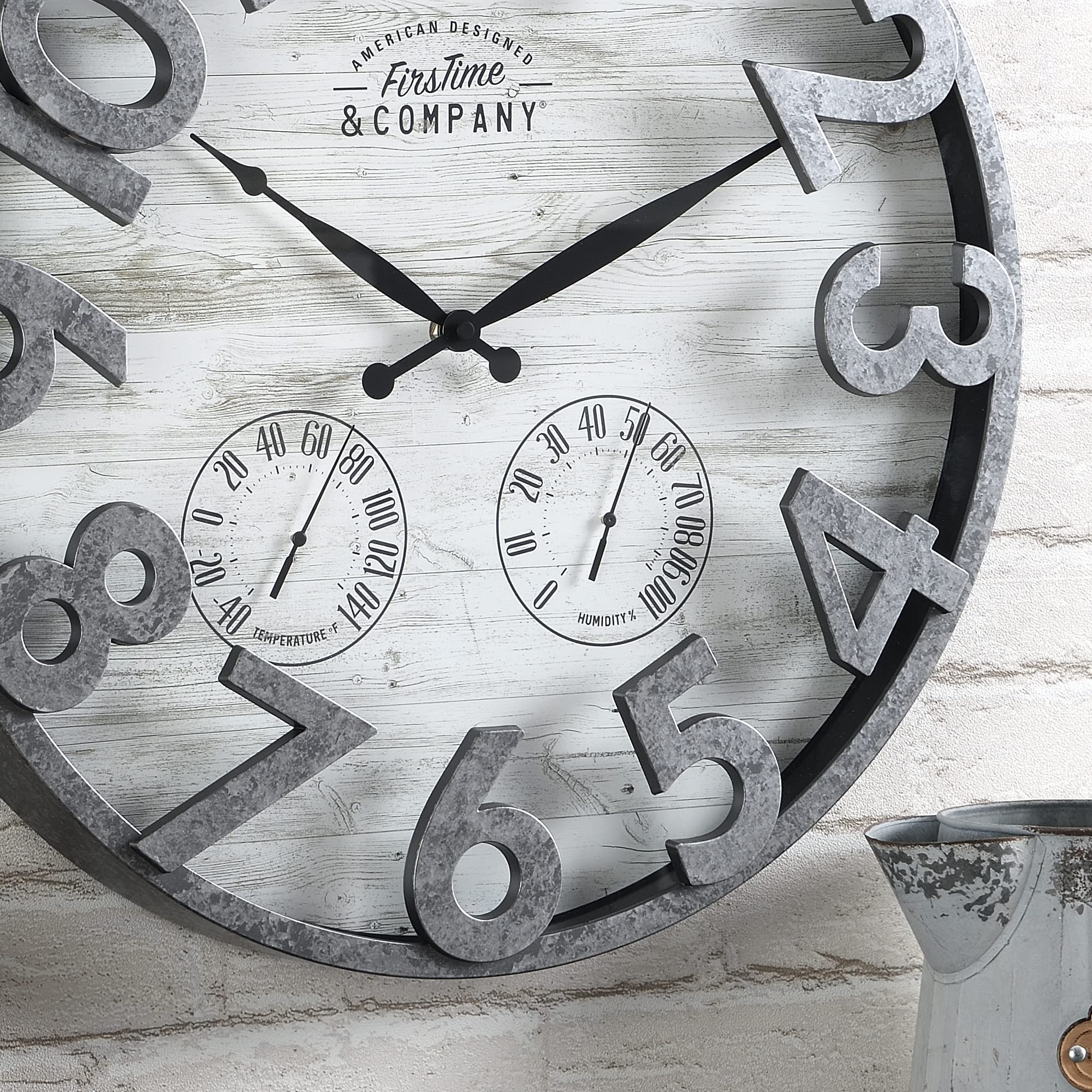 FirsTime & Co.® Shiplap Farmhouse Outdoor Wall Clock, American Crafted, Light Gray, 18 x 2.5 x 18,