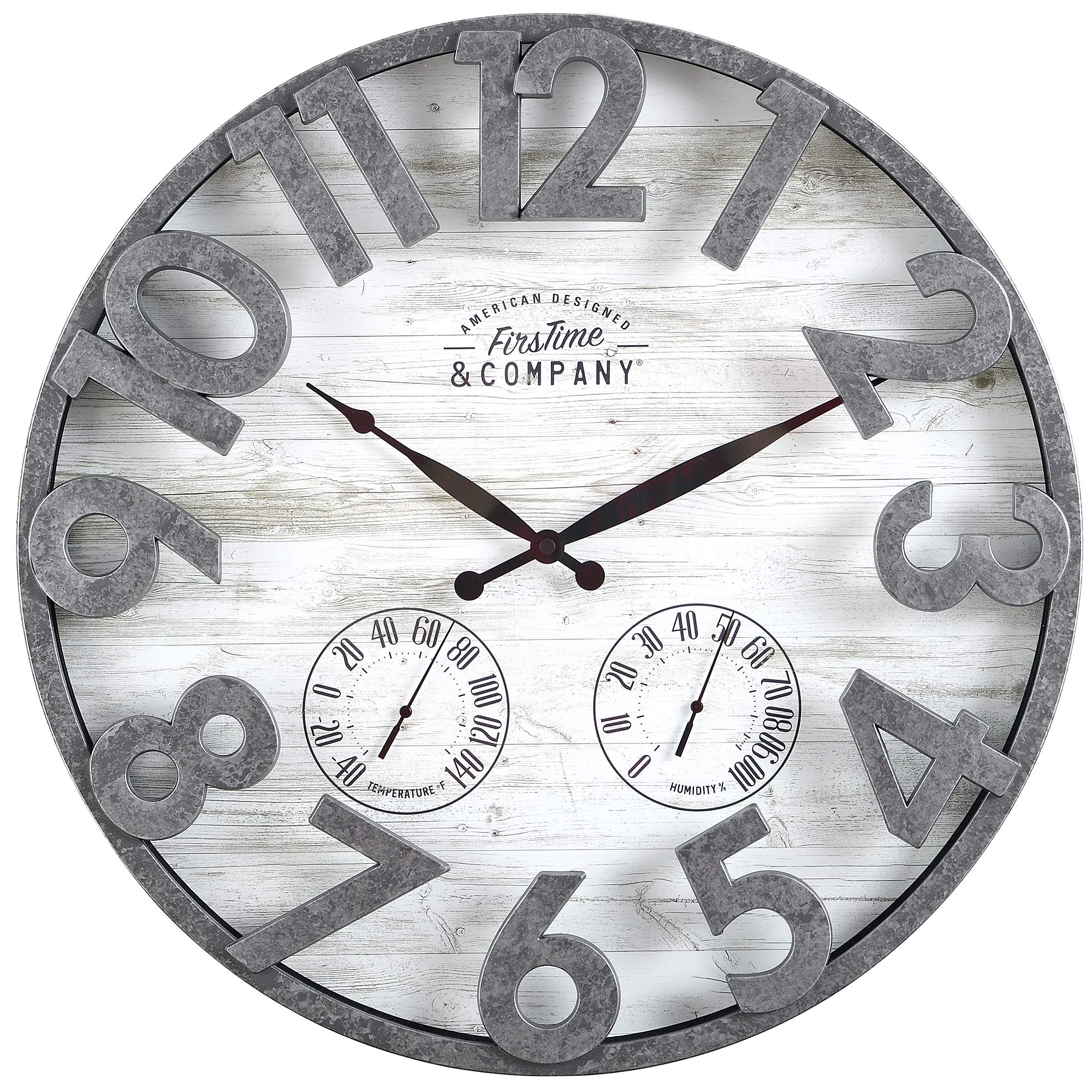 FirsTime & Co.® Shiplap Farmhouse Outdoor Wall Clock, American Crafted, Light Gray, 18 x 2.5 x 18,