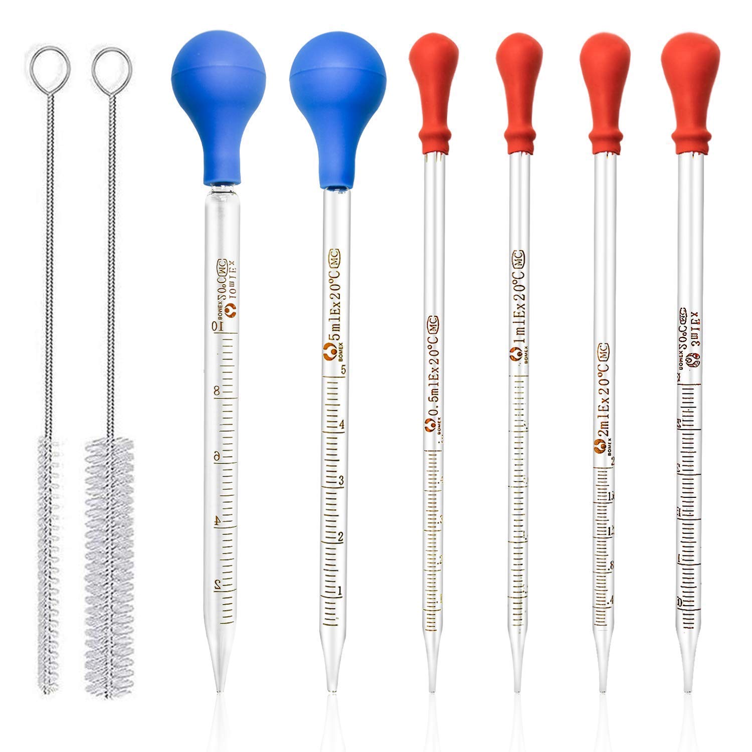 HOAOH 6 Pieces Glass Pipettes 10ml 5ml 3ml 2ml 1ml 0.5ml Glass Graduated Dropper Pipette for School, Students, Transfer for Liquid Essential Oil