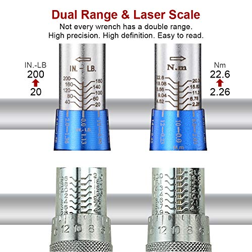 BULLTOOLS 1/4-inch Drive Click Torque Wrench Set Dual-Direction Adjustable 90-tooth Torque Wrench with Buckle (20-200in.lb / 2.26-22.6Nm)