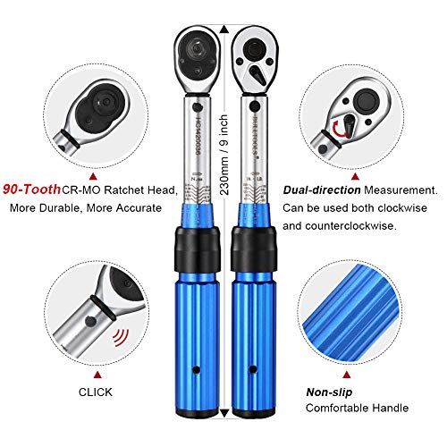 BULLTOOLS 1/4-inch Drive Click Torque Wrench Set Dual-Direction Adjustable 90-tooth Torque Wrench with Buckle (20-200in.lb / 2.26-22.6Nm)