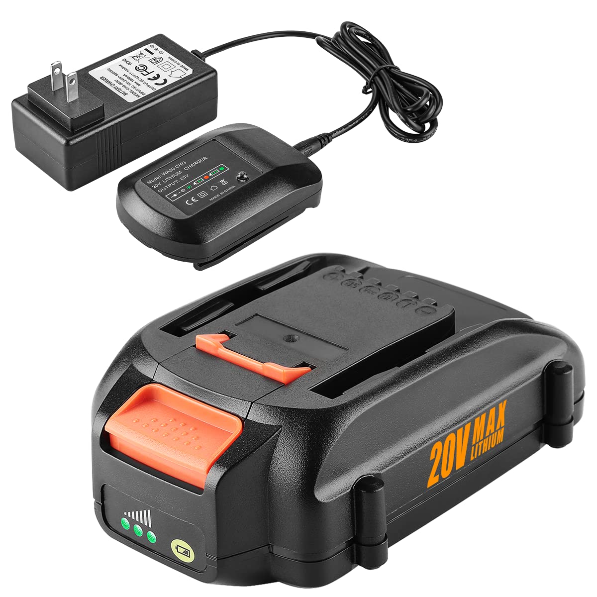 ANTRobut Replacement Worx 20V Battery and Charger Kit for Worx WA3525 WA3520 WA3575 WA3578 20V PowerShare 3.5Ah Battery, for Worx 20V and 40V (2X20V) Cordless Tools