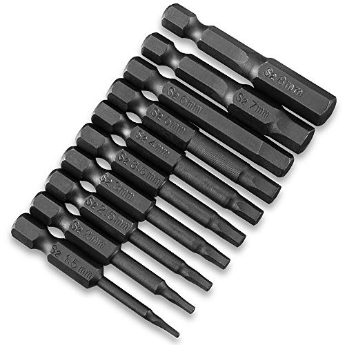 10PCS Hex Head Allen Wrench Drill Bit Set, VAKOGAL S2 Steel Hex Head Screwdriver Bit Set, with Magnetic, 1.5-8mm Metric, 1/4 Inch Hex Shank, 2 Inch Length, for Hand Held Wrench and Electric Drills