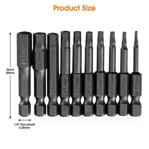 10PCS Hex Head Allen Wrench Drill Bit Set, VAKOGAL S2 Steel Hex Head Screwdriver Bit Set, with Magnetic, 1.5-8mm Metric, 1/4 Inch Hex Shank, 2 Inch Length, for Hand Held Wrench and Electric Drills