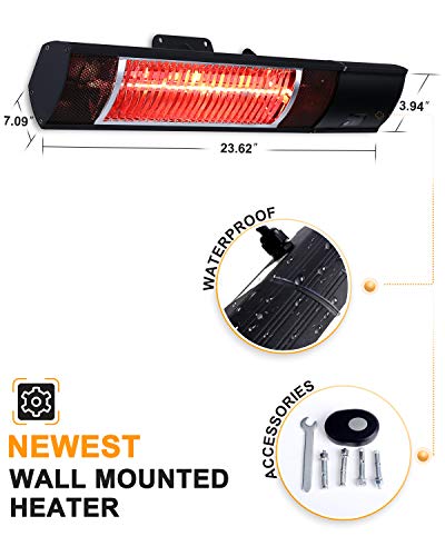 Star Patio Electric Patio Heater, Outdoor Heater, Infrared Heater with Remote Control, Outdoor Heaters for Patio, Classic Black, STP1580-WM-RM