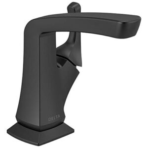 delta faucet vesna matte black bathroom faucet, single hole bathroom faucet, single handle bathroom faucet, drain assembly, matte black 15789lf-bl