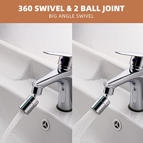 Waternymph Kitchen Sink Faucet Aerator Solid Brass - Big Angle Swivel Faucet Aerator Dual-function 2 Sprayer kitchen faucet attachment swivel sprayer- 360-Degree Swivel - Polished Chrome/ 1.8GPM