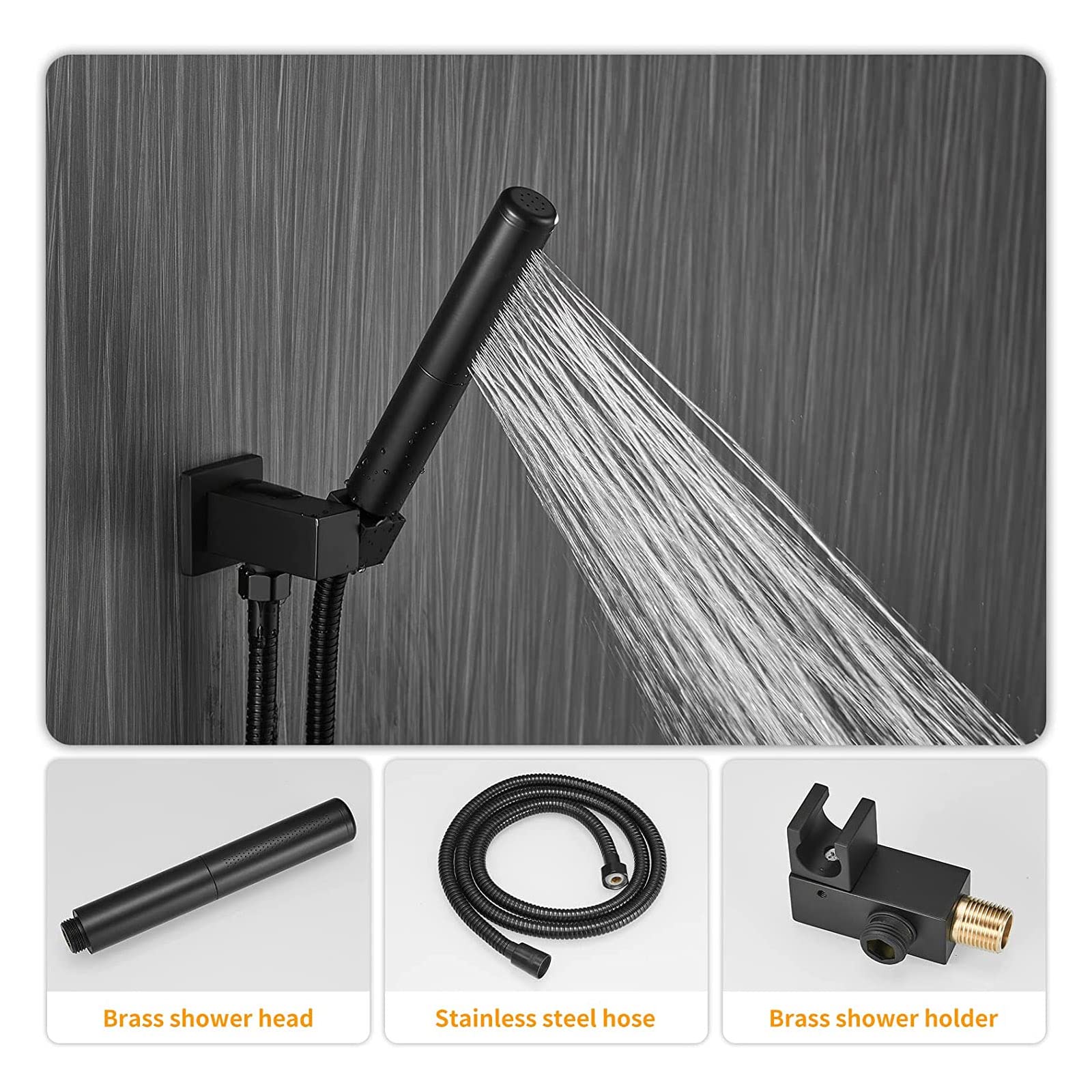 BESy Shower System with 12 Inch Rain Shower Head and Handheld Wall Mounted, High Pressure Rainfall Shower Faucet Fixture Combo Set with 2 in 1 Handheld Showerhead for Bathroom, Matte Black