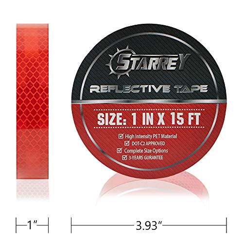 STARREY Reflective Tape 1 inch Wide 15 FT Long DOT-C2 High Intensity Red - 1 inch Trailer Reflector Safety Conspicuity Tape for Vehicles Trucks Bikes Cargos Helmets