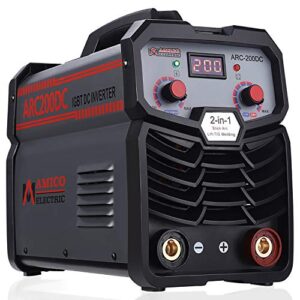 amico arc-200, 200-amp stick arc & lift-tig combo welder, 100-250v wide voltage, 80% duty cycle, compatible with all electrodes: e6010 e6011 e6013 e7014 e7018 etc.