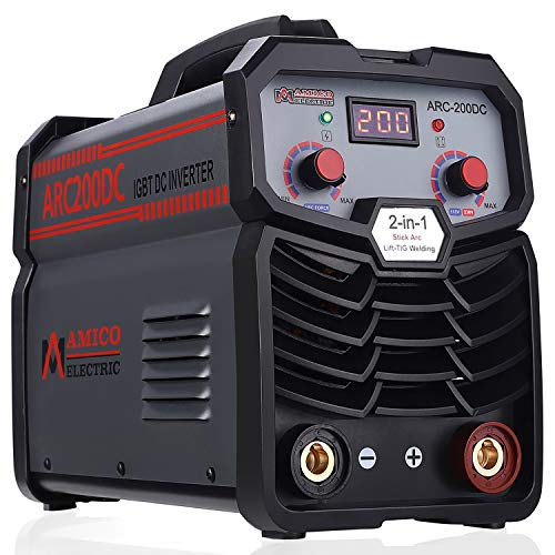 Amico ARC-200, 200-Amp Stick Arc & Lift-TIG Combo Welder, 100-250V Wide Voltage, 80% Duty Cycle, Compatible with all Electrodes: E6010 E6011 E6013 E7014 E7018 etc.