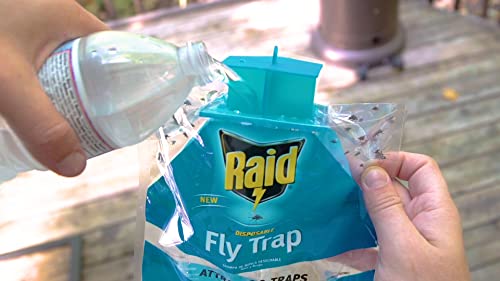 Raid Fly Trap (2-Pack), Outdoor Fly Trap, Disposable Fly Trap Bag, House Fly Trap with Food-Based Attractant, Hanging Fly Bag, 2 Home Fly Trap Bags, Outside Fly Control for Home, Hanging Fly Bait Bags