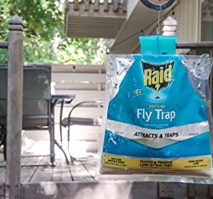 Raid Fly Trap (2-Pack), Outdoor Fly Trap, Disposable Fly Trap Bag, House Fly Trap with Food-Based Attractant, Hanging Fly Bag, 2 Home Fly Trap Bags, Outside Fly Control for Home, Hanging Fly Bait Bags