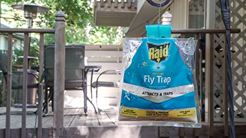 Raid Fly Trap (2-Pack), Outdoor Fly Trap, Disposable Fly Trap Bag, House Fly Trap with Food-Based Attractant, Hanging Fly Bag, 2 Home Fly Trap Bags, Outside Fly Control for Home, Hanging Fly Bait Bags